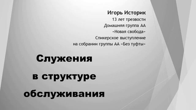 "Служения в структуре обслуживания", Игорь Историк. Спикерское на группе АА "Без туфты"