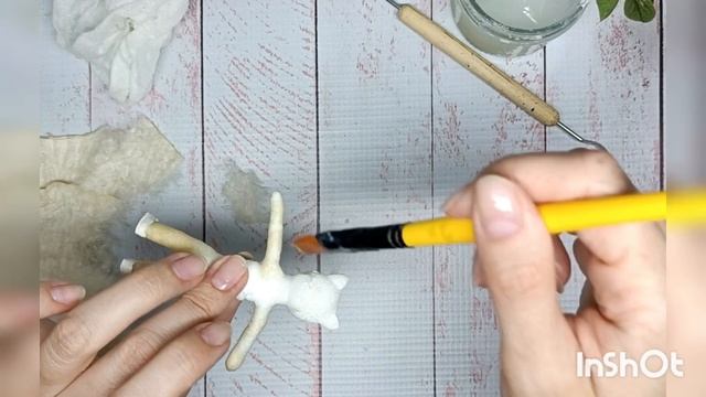 Кошечка с клубочками - ватная игрушка, часть 1. Нарастим форму и сделаем шерстку котёнку