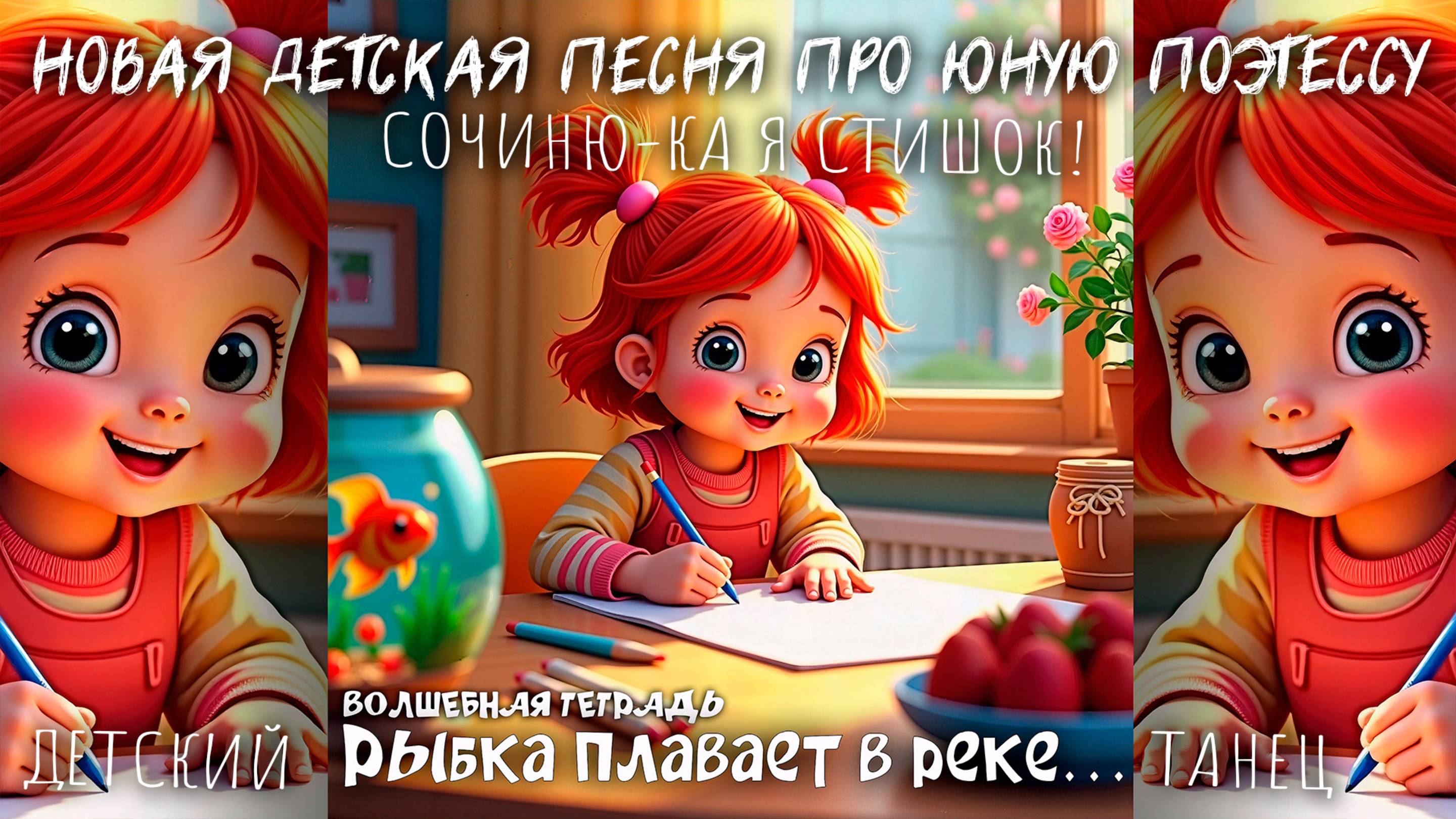 Волшебная тетрадь. "Рыбка плавает в реке". Новая детская песня про юную поэтессу, розу и клубнику.