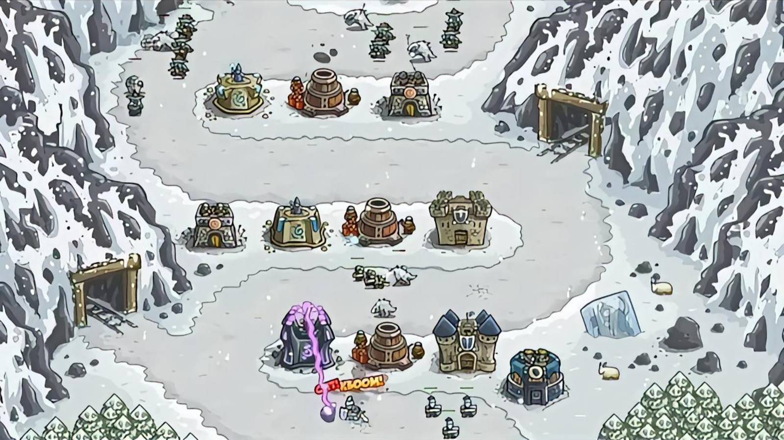Путь в горы в Kingdom Rush: Гулкие Рудники.