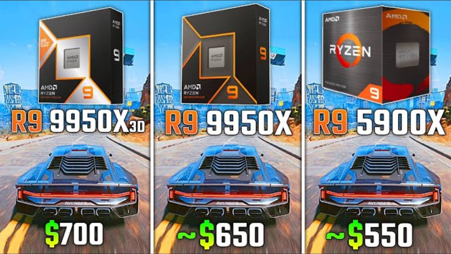 RYZEN 9 9950X3D vs RYZEN 9 9950X vs RYZEN 9 5900X | Test in 6 Games