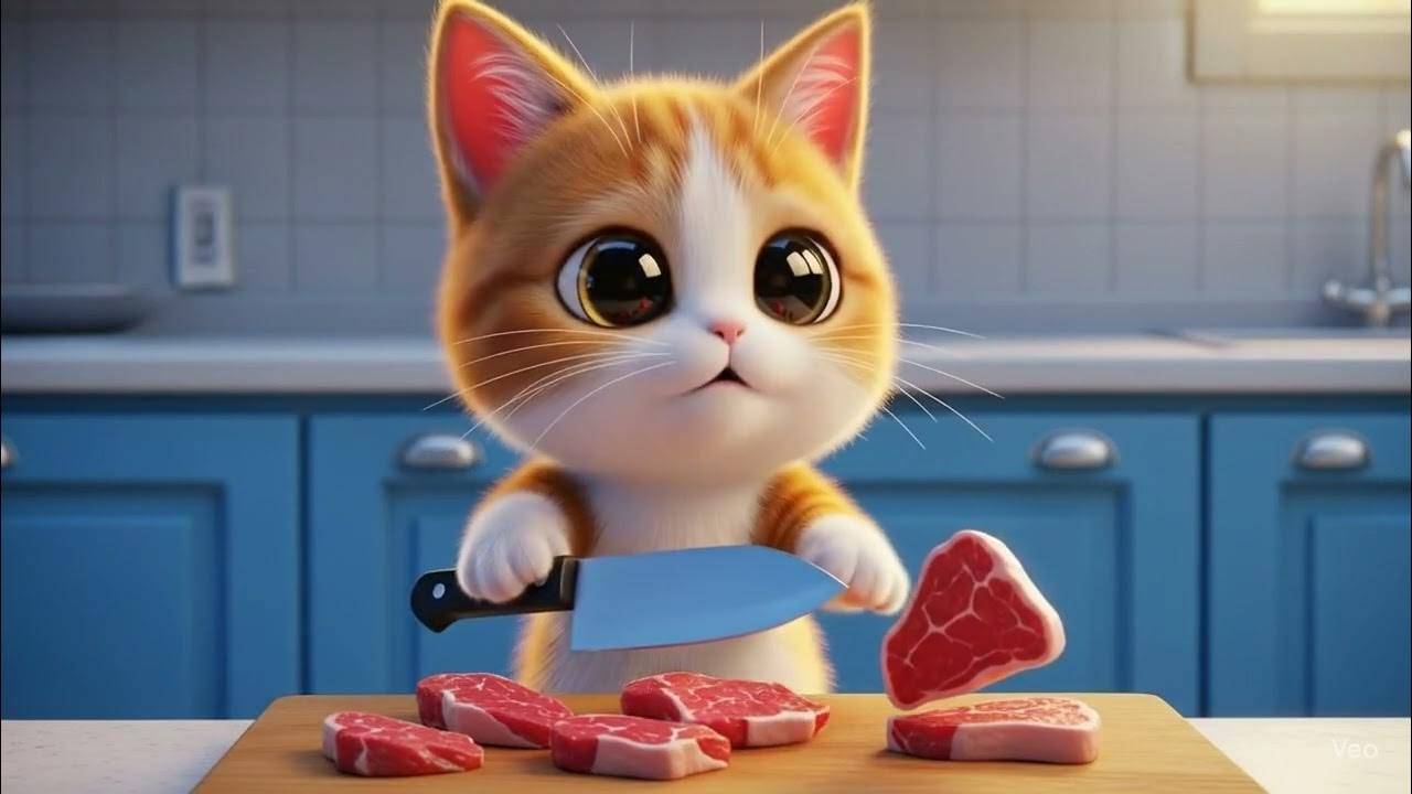 Котенок шеф-повара на работе muita️ много привлекательности на кухне!