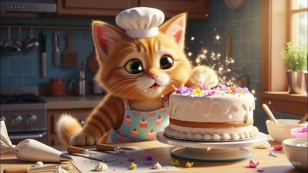 Котенок шеф-повар украшает удивительный торт! ✨ ✨ Милашка в кондитерской!