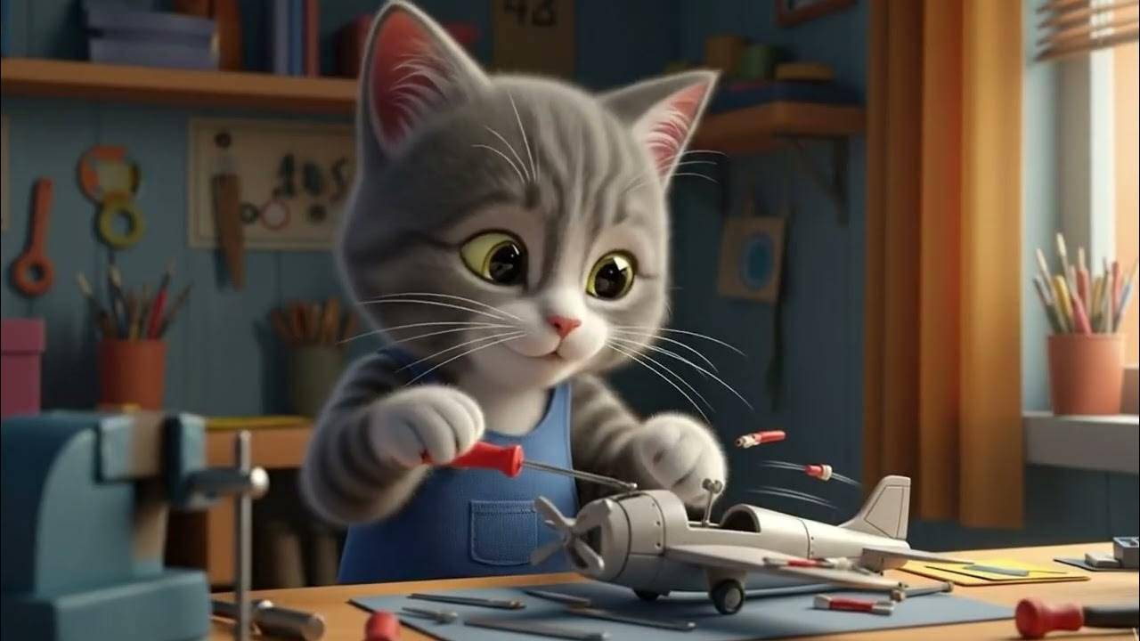 Инженеры-котята в действии: ремонт игрушечного самолета! 🔧🛩️😻
