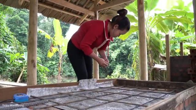 Full video: How to use Cement Tiles and Sand to pour concrete floors,Build Kitchen. Trieu Mai Huong