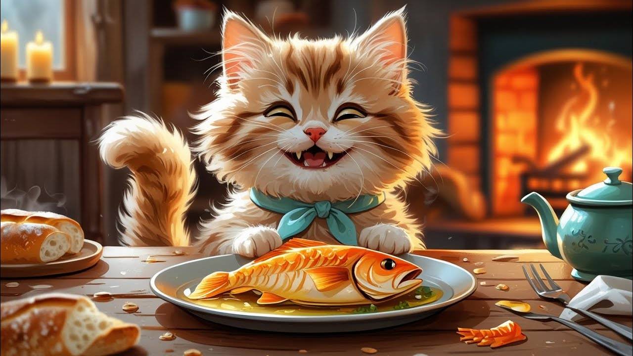 🐈Милый котенок отправляется на рыбалку и готовит вкусную еду! 🐟🍽️