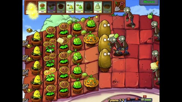 Прохождение Plants vs Zombies Уровень 5-4 Крыша