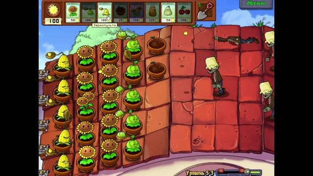 Прохождение Plants vs Zombies Уровень 5-3 Крыша