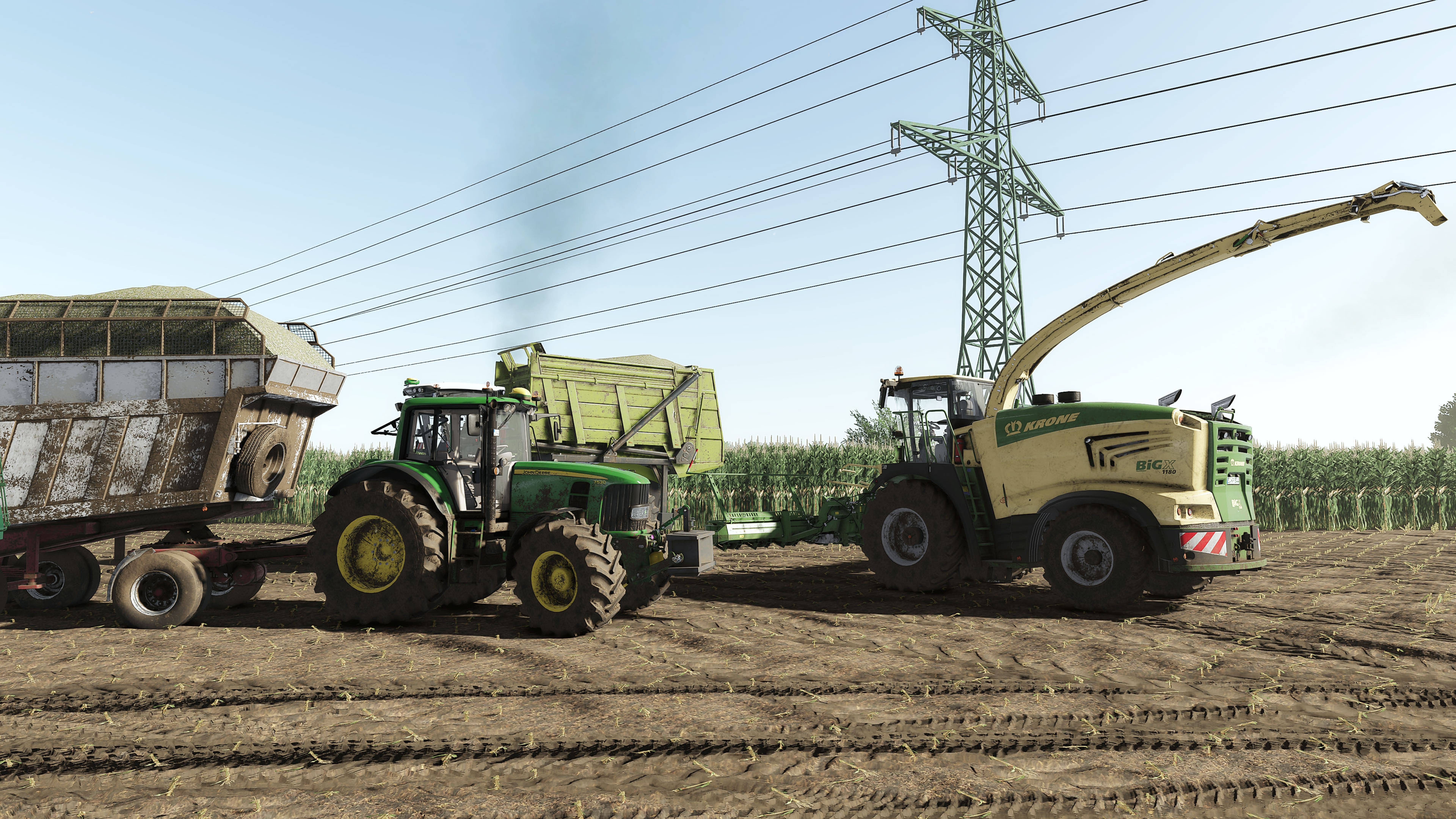 Силосная команда Krone BigX 1180, JD 7530, New Holland T8, Claas Xerion 5000, Volvo FH, K700A, FS25