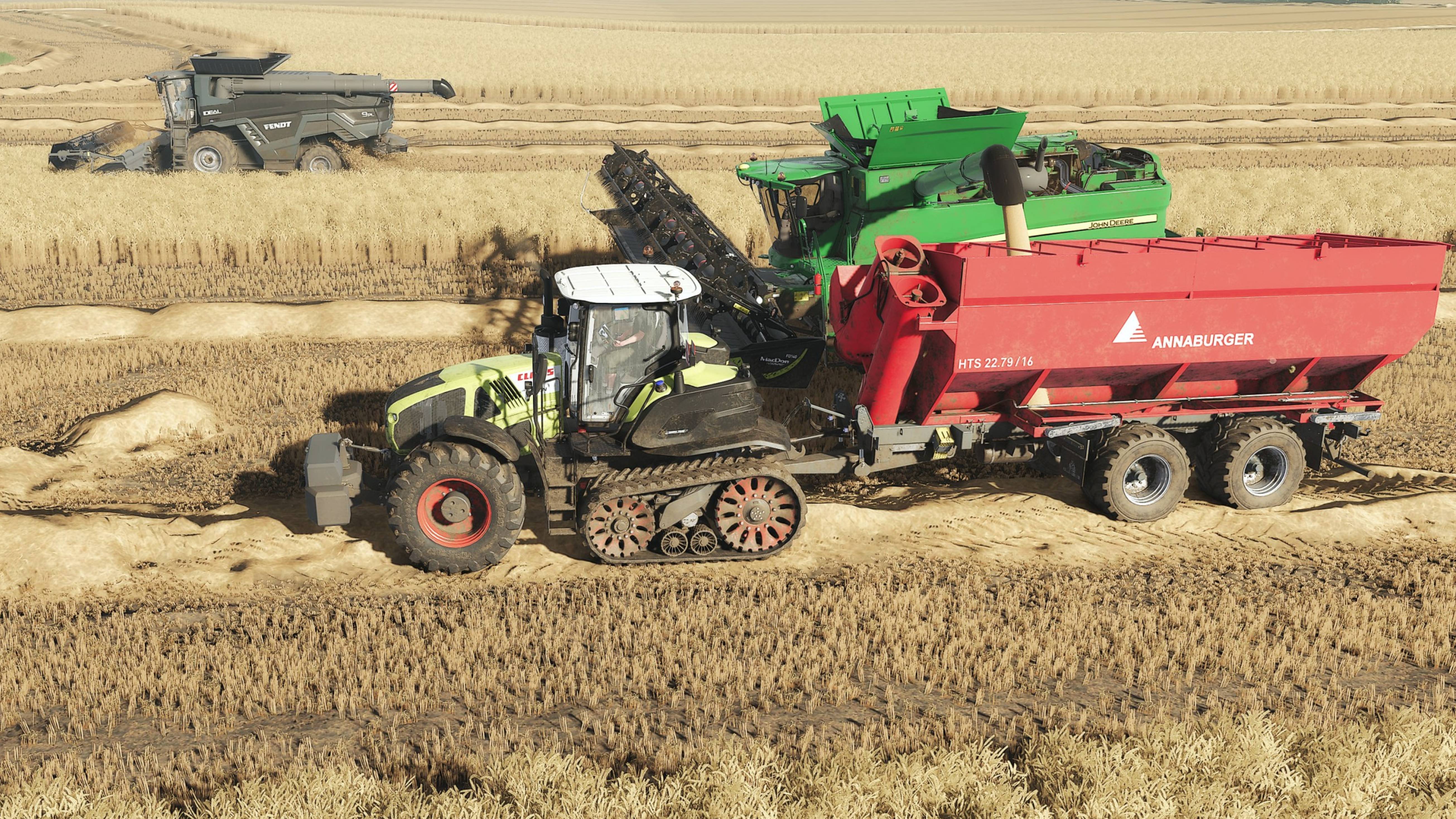 Уборка пшеницы John Deere S680, FENDT IDEAL 9PL, Claas Axion 960TT, John Deere 8R 410, FS25