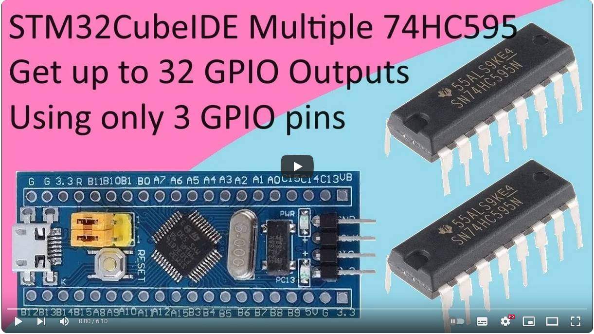 128. STM32CubeIDE Multiple 74HC595 8-Bit Shift Registers with STM32 F103C8T6