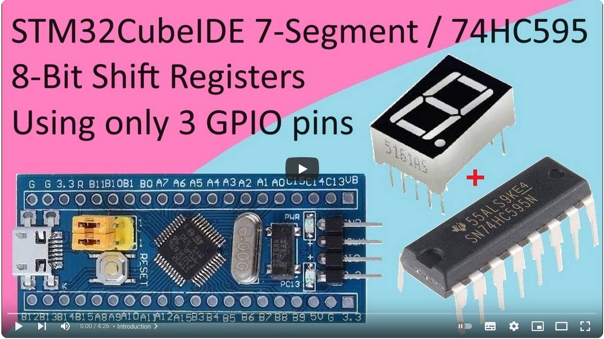 127. STM32CubeIDE Seven segment display via 74HC595 8-Bit Shift Registers with STM32 F103C8T6