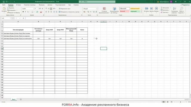 Сохранение коэфициентов наценки в таблице