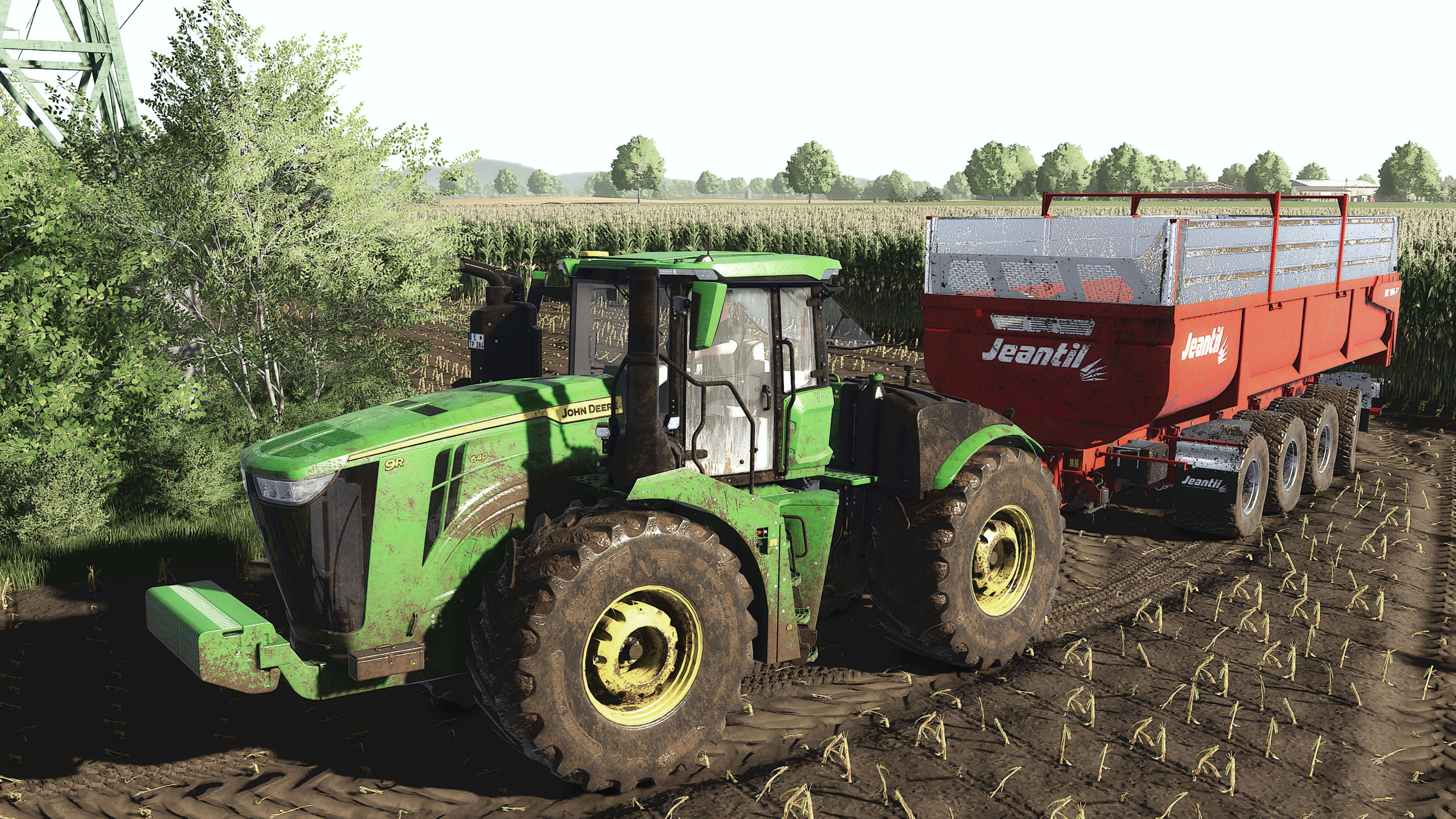 Уборка силоса John Deere 9R 640 с большим прицепом Jeantil BR104-30, Krone BigX 1180, Lehndorf FS25