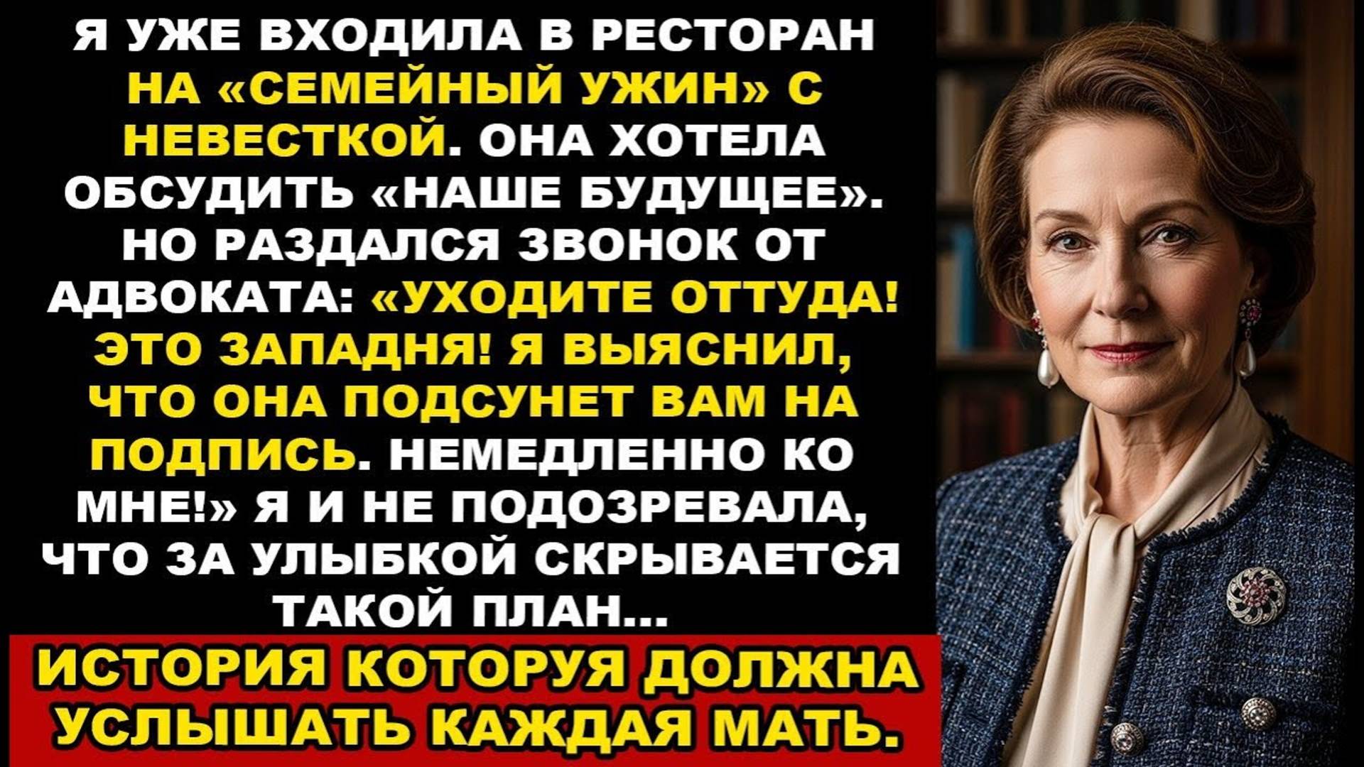 Невестка позвала в ресторан, но адвокат предупредил «Уходите! Это западня. Жизненный рассказ