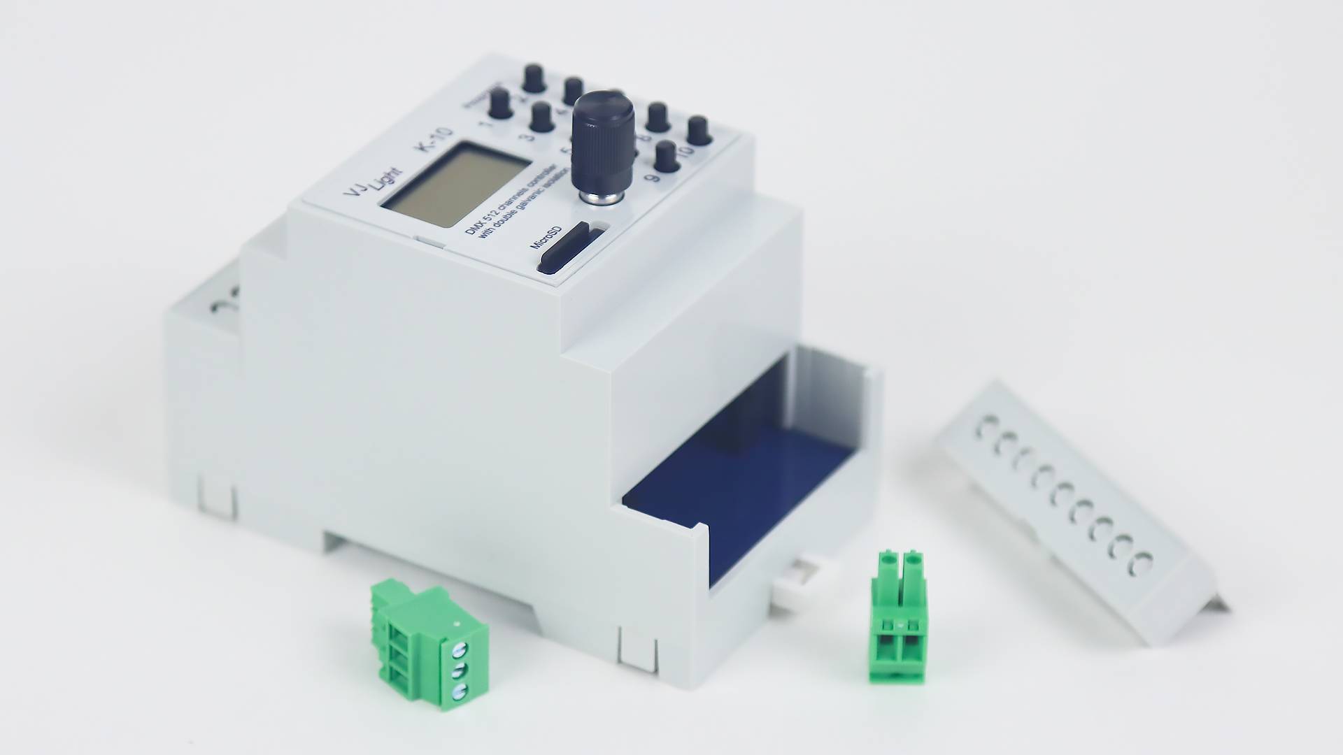 "VJLight K-10" - DMX контроллер 512 каналов на DIN рейку с записью сцен и программ на MicroSD карту