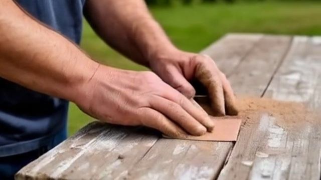 Наждачкой обрабатывают доску