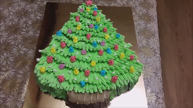 Торт НОВОГОДНЯЯ ЁЛКА Украшаем торт белково заварным кремом Cake decoration