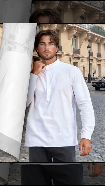 Рубашка мужская без воротника с длинным рукавом