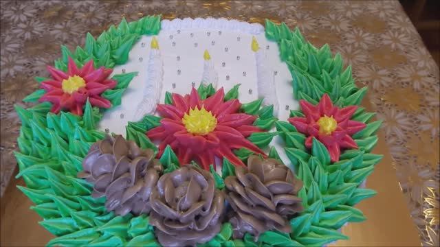 НОВОГОДНИЙ ТОРТ Украшаем торт белково заварным кремом Cake decoration