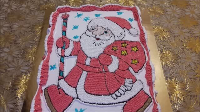 Оформление тортика белково-заварным кремом Новогодний торт /Christmas cake Дед Мороз decoration
