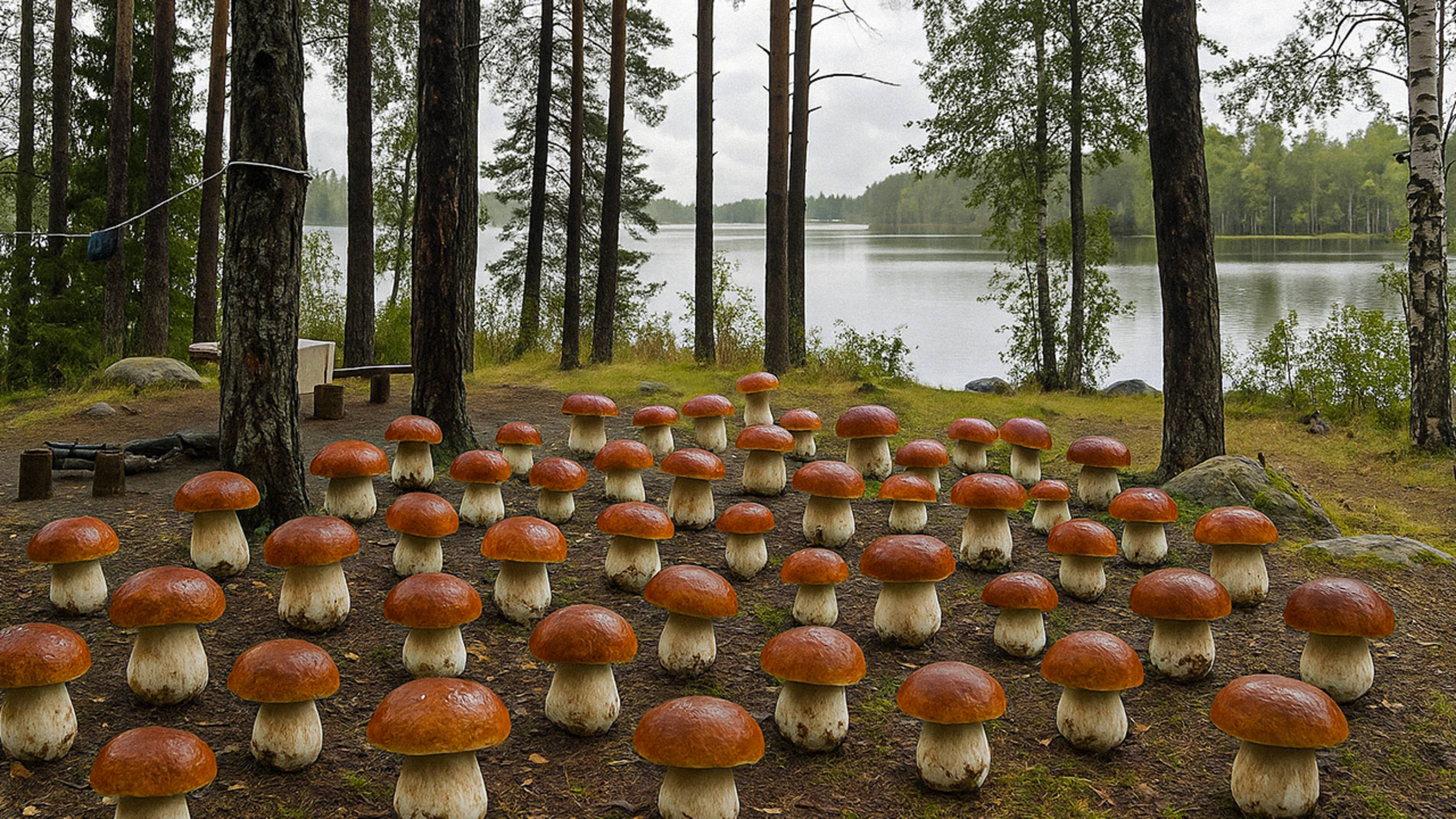 Приехали на рыбалку, и упали в обморок, белые грибы повсюду, только успевай срывать!