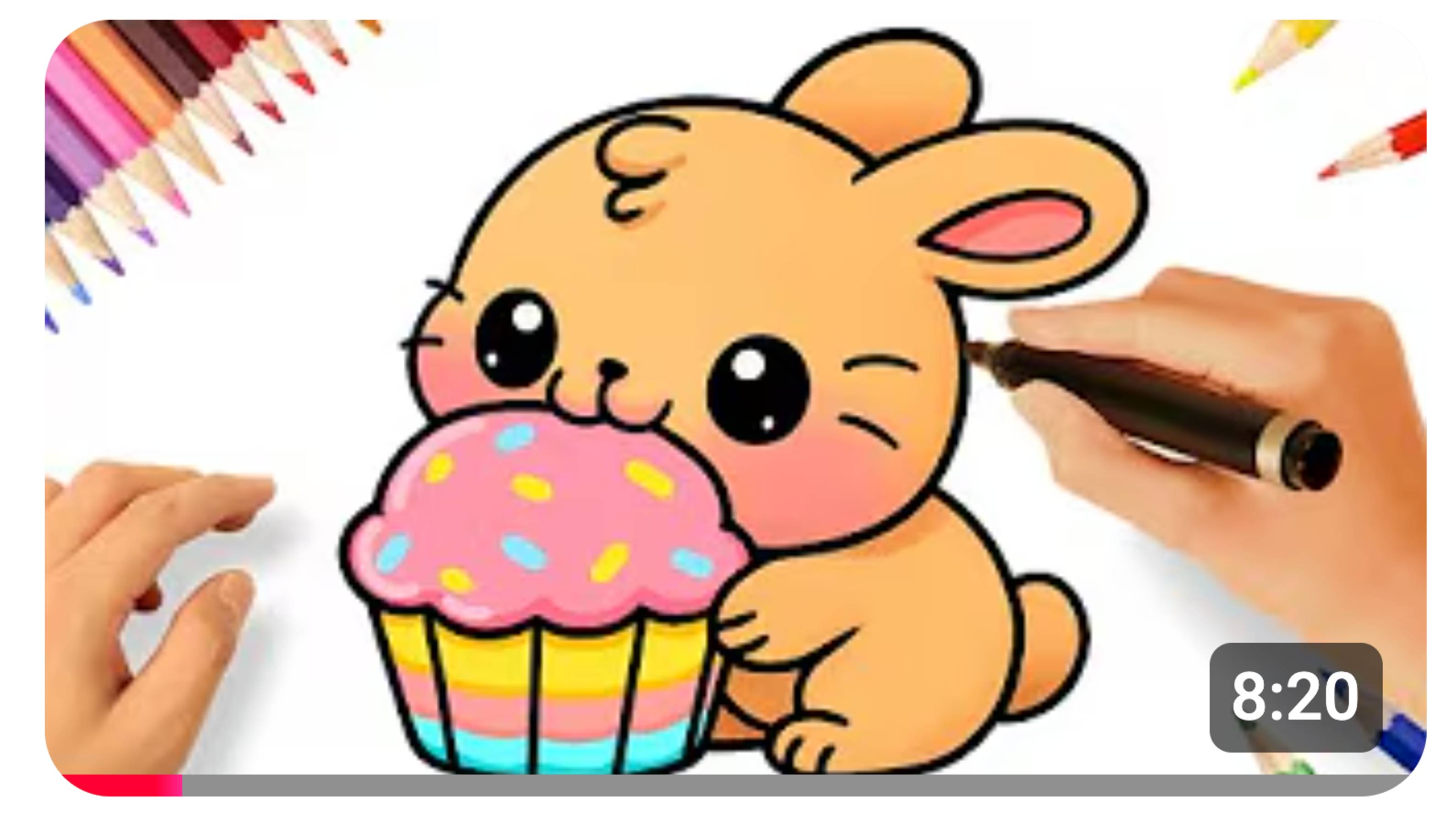 КАК ЛЕГКО НАРИСОВАТЬ КАВАЙНОГО ЗАЙЧИКА с ПИРОЖЕНЫМ 🐇🧁