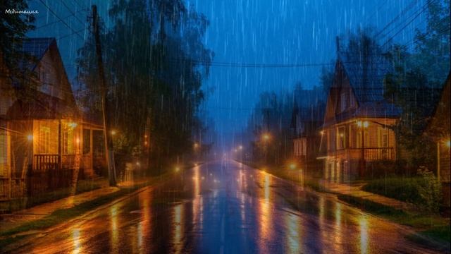 Уютная деревня под дождём: Ночь, Неон и Гроза | 5 часов атмосферы