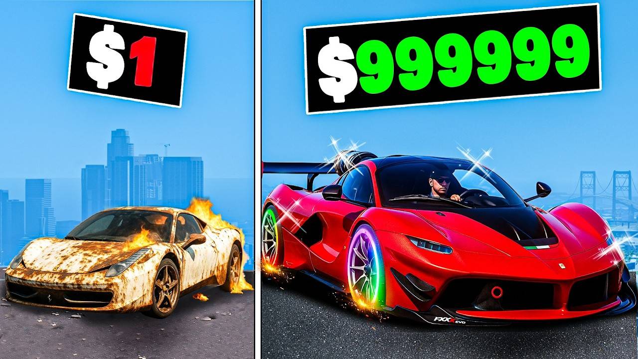 ПРОКАЧАЛ ТАЧКУ НУБА ЗА $1 ДО $1,000,000 В GTA 5
