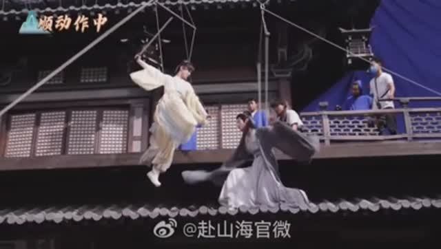 Закадровые съемки дорамы "Путешествие за горы и моря". Битва Сяо Цу Шуя с Лю Сюй Фэном