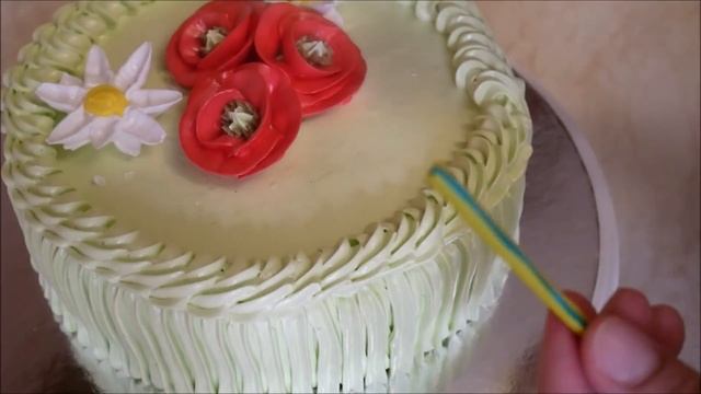 Украшение торта кремом ПОЛЕВЫЕ цветы МАК ВАСИЛЁК КОЛОСОК