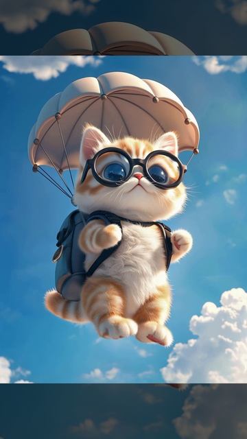 Котик летит в небе на парашюте. Футаж. Footage. #футажи #футажидлямонтажа #видеодлямонтажа