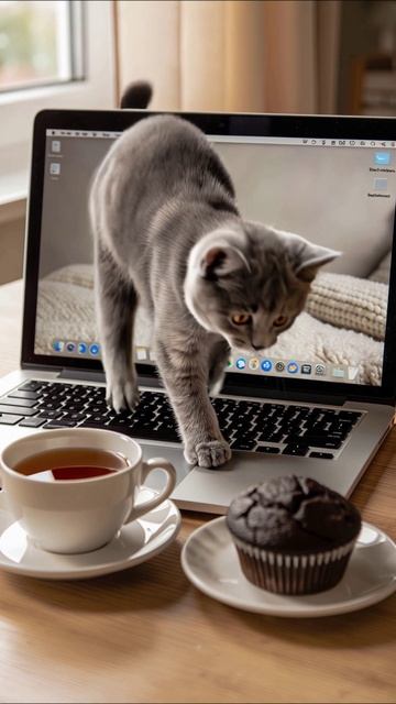 Котик вышел из ноутбука и кушает кекс. Футаж. Footage. #футажи #футажидлямонтажа #видеодлямонтажа