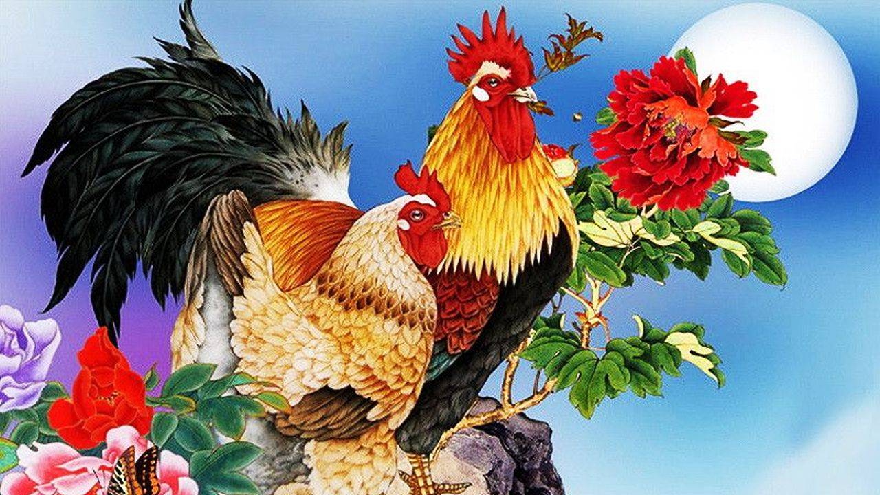 Петухи в китайской живописи художника Фэн Инцзе