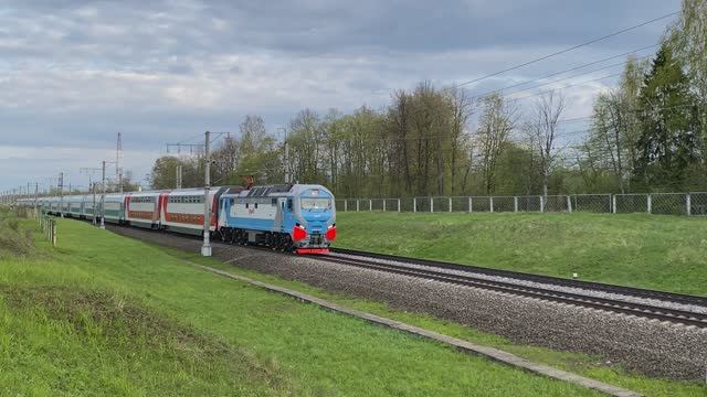 Электровоз ЭП2К-502 с поездом "Аврора", перегон Саблино - Колпино