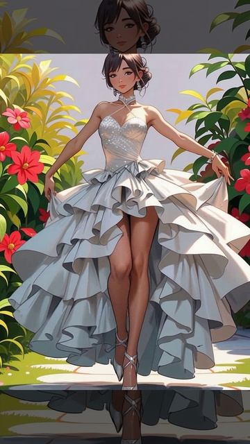 Девушка идет среди цветов