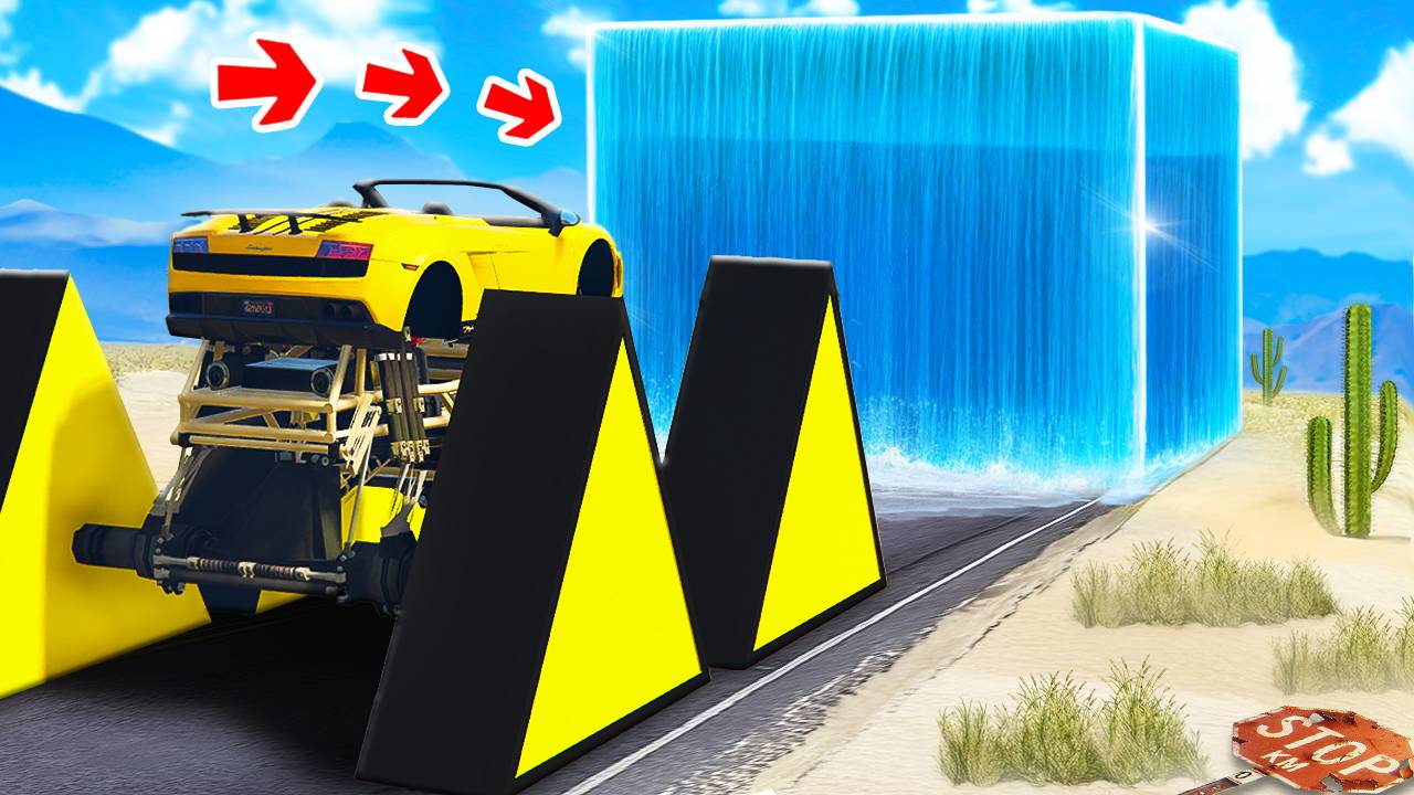 СМОЖЕТ ЛИ МОНСТР ТРАК ЛАМБОРГИНИ ПРОЕХАТЬ ЧЕРЕЗ ГИГАНТСКИЙ КУБ ВОДЫ В ГТА 5 ЭКСПЕРИМЕНТЫ В GTA 5!