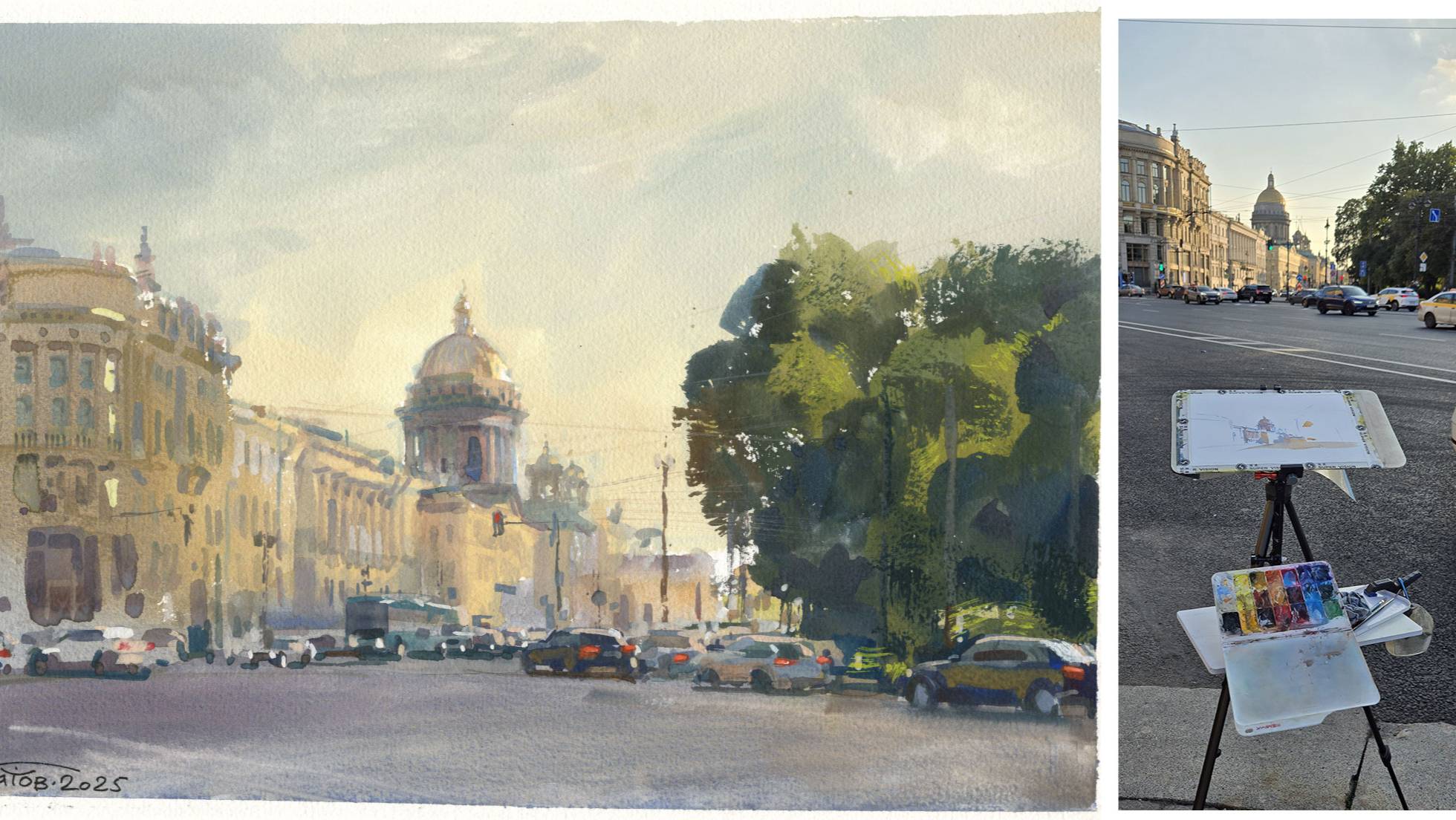 20250906 Адмиралтейский проспект. Пленэрный этюд гуашь