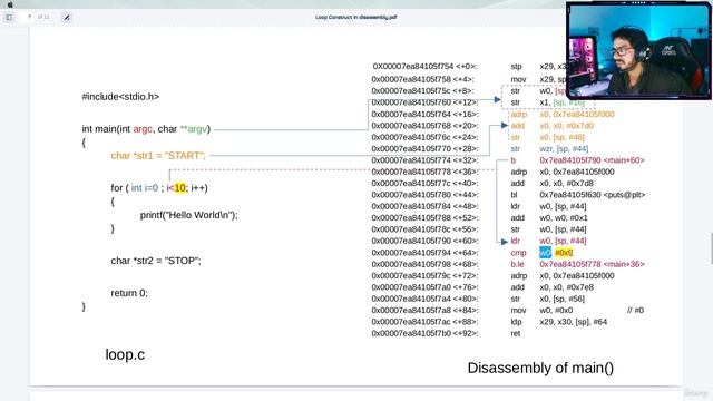12.9 -Understanding for loop code construct of our arm program disassembly