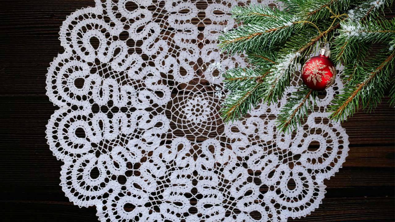 Салфетка "Хоровод елочек" - брюггское кружево. Часть 1