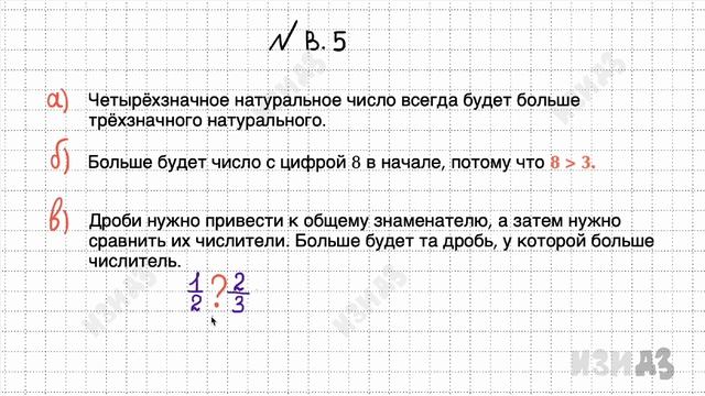 Сравнение натуральных чисел и дробей