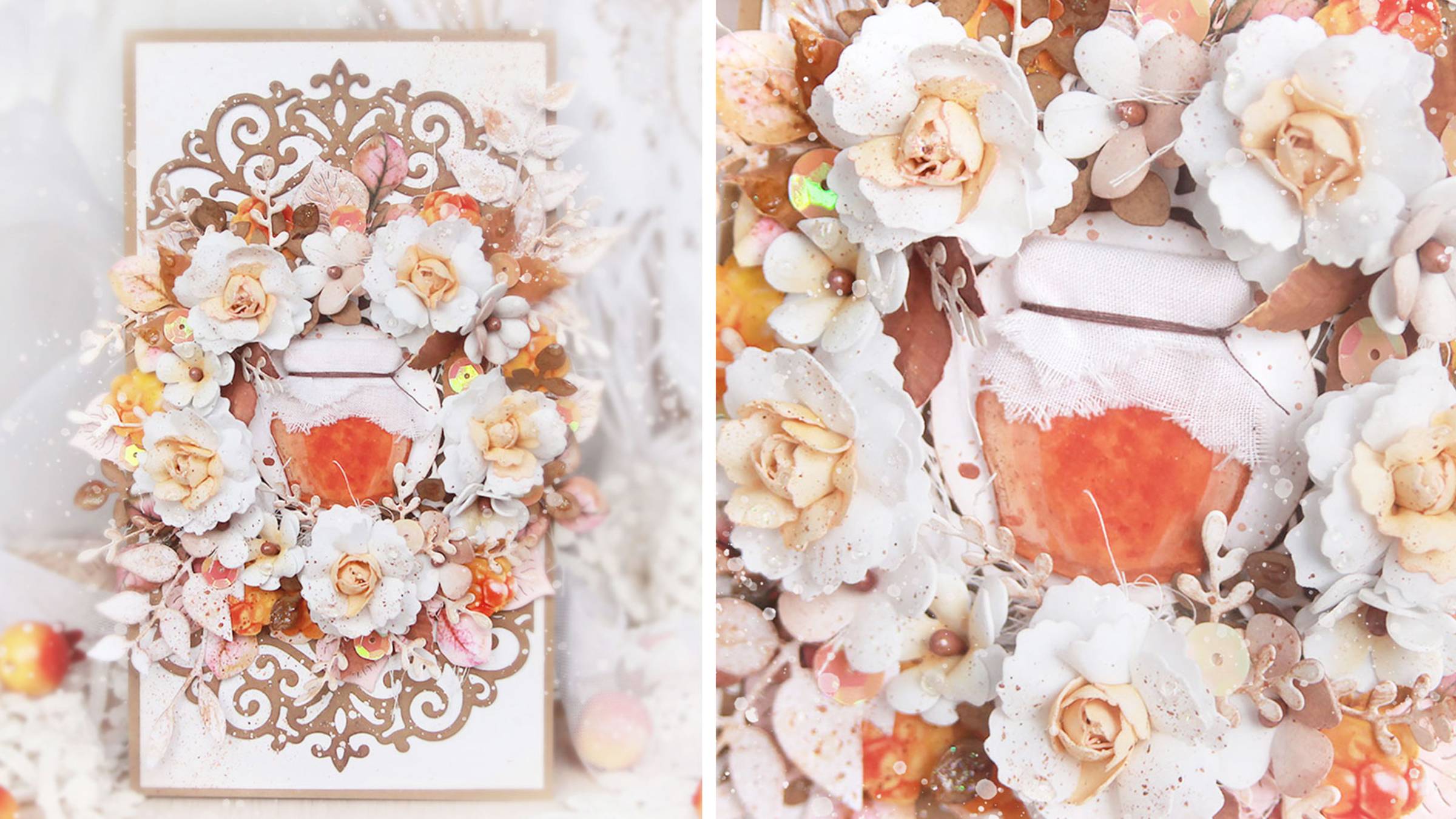 КРАСИВАЯ ИДЕЯ осенней открытки своими руками. Композиция с морошкой, баночкой варенья и цветами