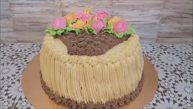 Украшение торта белково заварным кремом. Торт корзина с цветами из крема