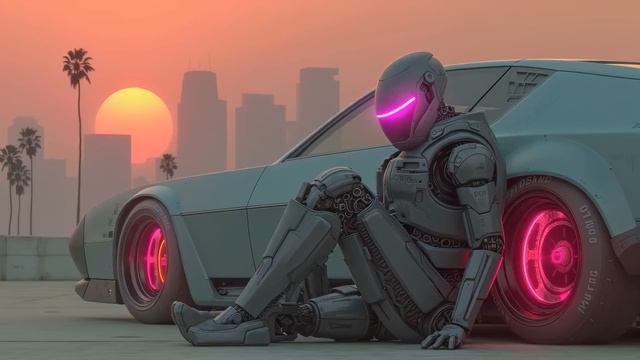Chill Synthwave Drive ｜ Retro 80s Vibes Cyberpunk Robot Sunset City Horizon