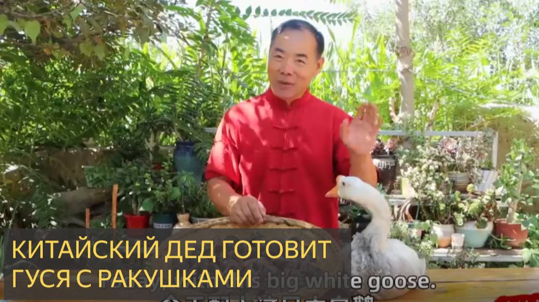 Китайский дед готовит гуся с ракушками
