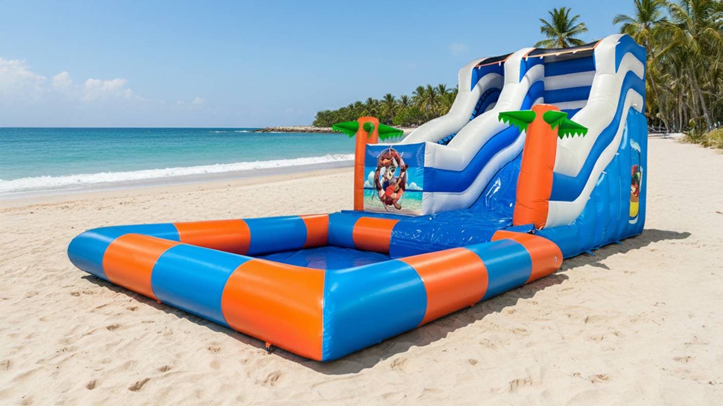 Надувная водная горка с бассейном «Пляжный оазис 3», 13*5*6 м