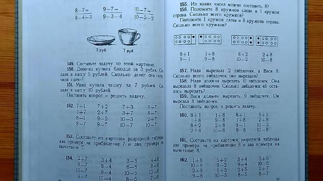 Продуманные примеры и задачи в учебнике арифметики для 1 класса (Пчёлко А.С., Поляк Г.Б., 1955)