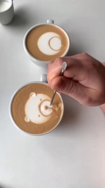 Рисуем на кофейной пене. 4 Мишка и Собачка