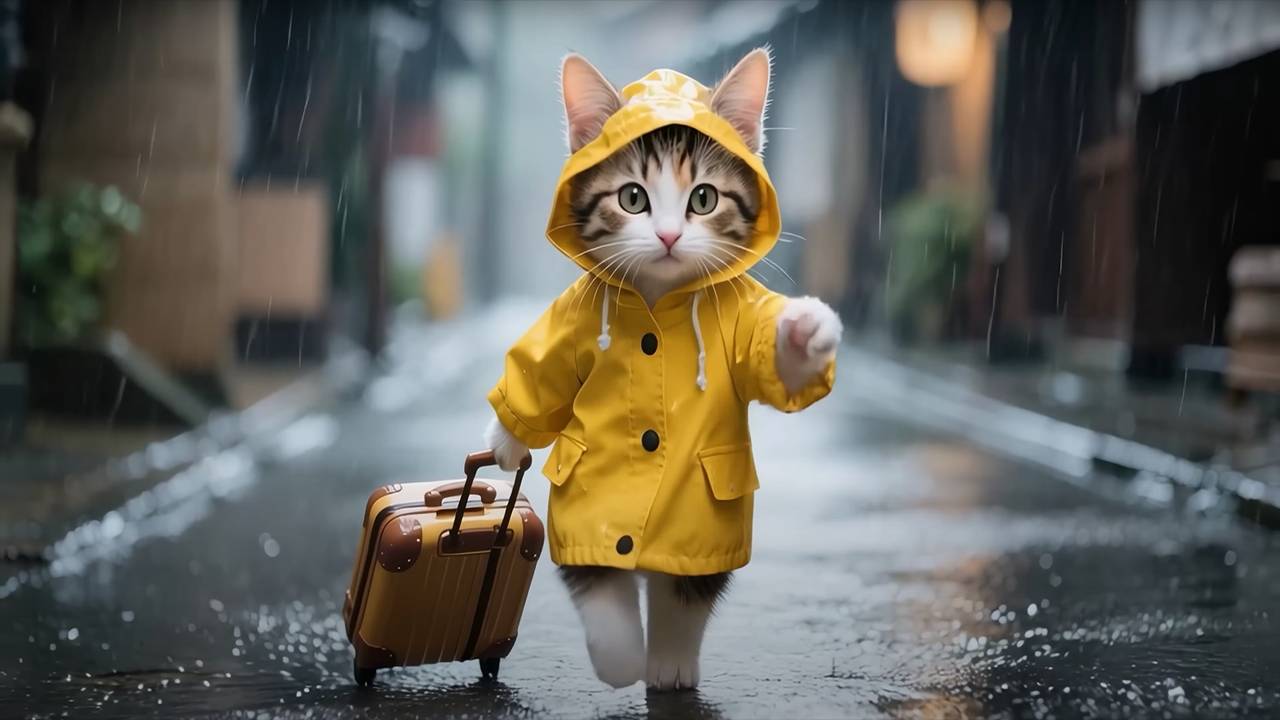 😹Маленьким бедный котёночек идёт под дождём с чемоданчиком к своим друзьям🔥