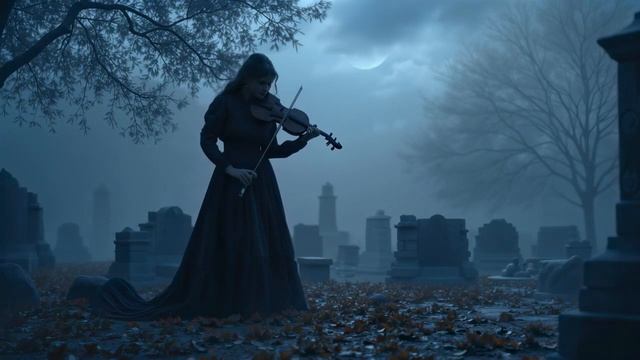 Темная скрипка, фортепиано, серенада на темном лунном кладбище релакс